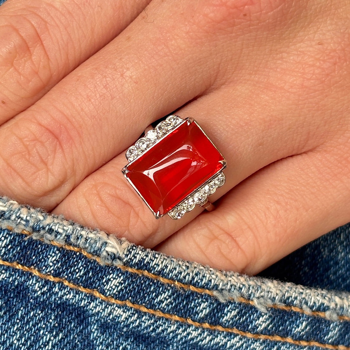 Antique, Edwardian fire opal & diamond cocktail ring – Antique Ring ...