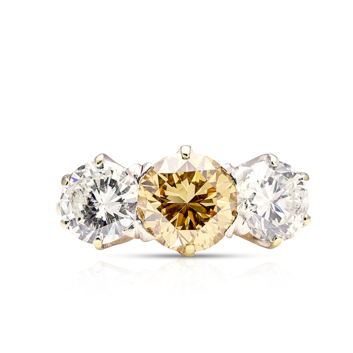 1960s three-stone natural cinnamon brown & white diamond engagement ri ...