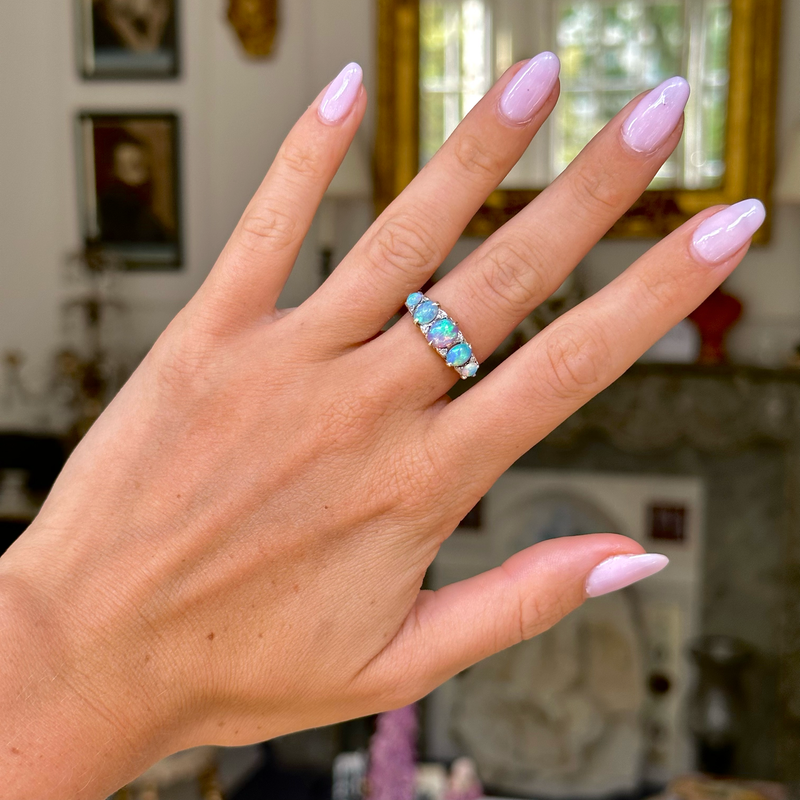 Victorian, crystal opal & diamond half hoop ring – Antique Ring Boutique