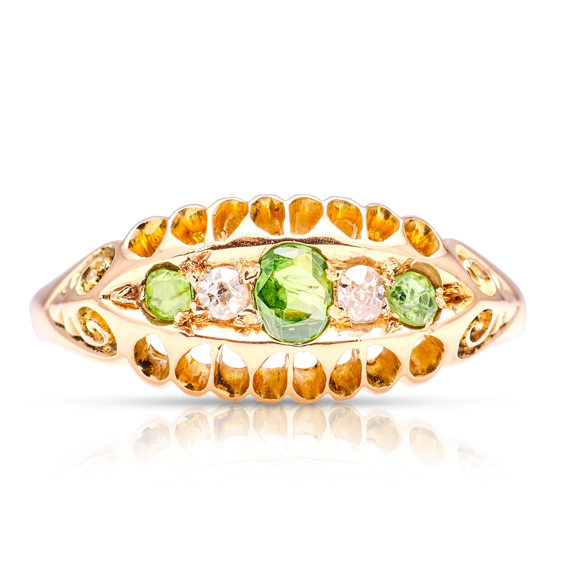 Antique, Edwardian five-stone demantoid garnet and diamond ring ...