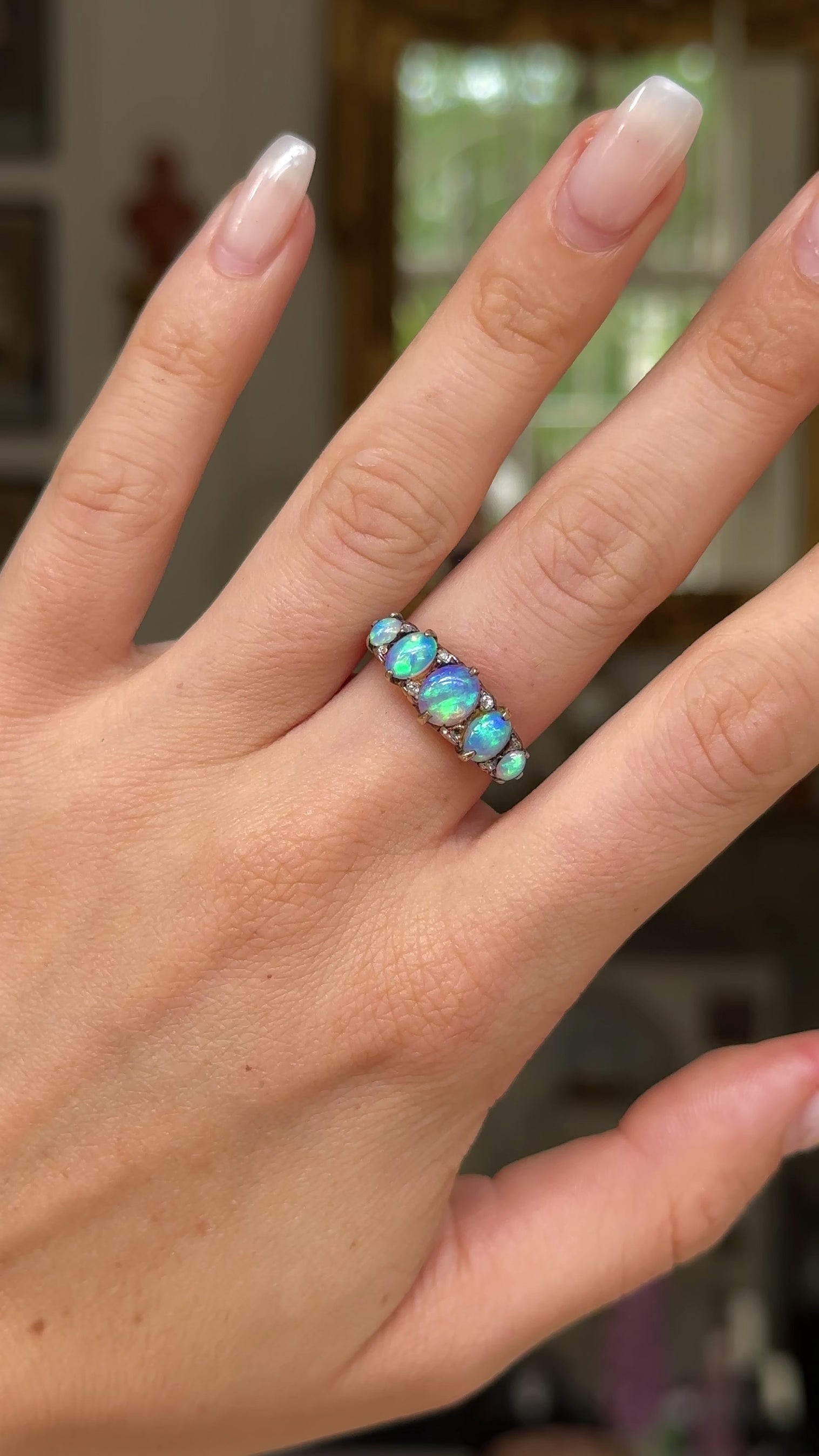 Victorian, crystal opal & diamond half hoop ring – Antique Ring Boutique