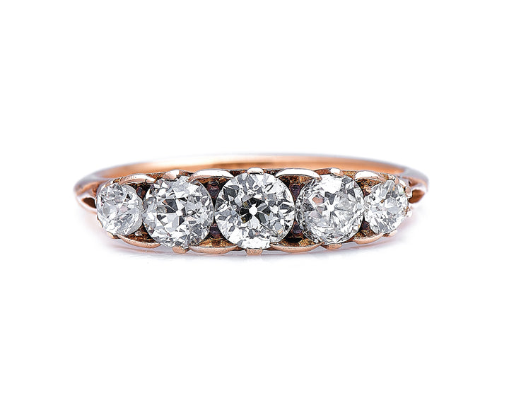 Antique, Victorian, 18ct gold, old cut diamond five-stone ring ...